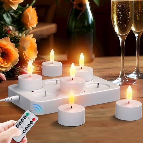Glowtink Rechargeable Tea Lights, 6pcs LED Tea Lights with Remote Timer ...