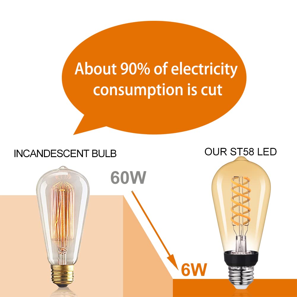 Snapklik.com : Austin Coast ST19/ST58 Vintage LED Edison Bulb,6W Warm ...