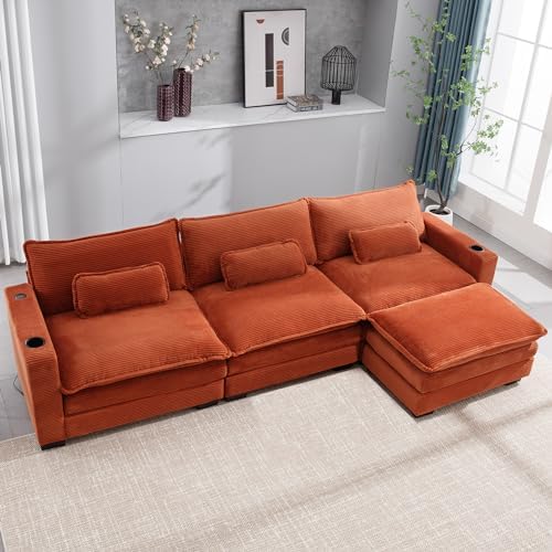 Amazon.com: UPHYB L-Shaped Orange Velvet Sectional Recliner Sofa Couch ...