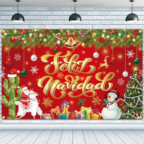 Amazon.com : JKQ Feliz Navidad Backdrop Banner 71 x 43 Inch Large Size Spanish Merry Christmas ...