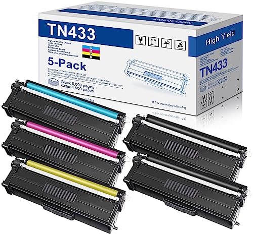 Amazon.com: TN433 Toner Cartridge 5 Pack: TN-433 High Yield Replacement ...