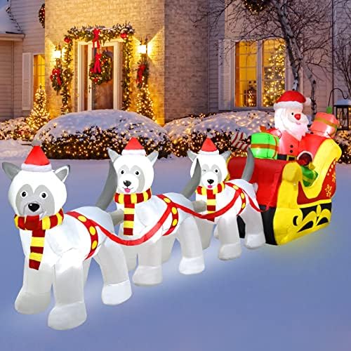 Amazon.com: 7 Foot Long Christmas Inflatable Santa Claus on Sleigh with ...