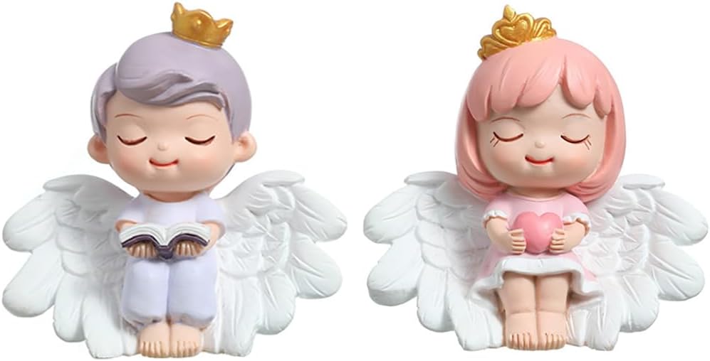 Amazon.com: 1 Pair Angel Cake Topper Figurines Angel Prince Princess ...