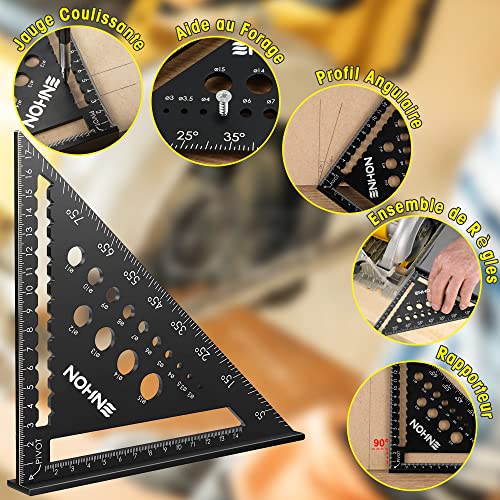 Equerre Menuisier, Équerre Charpentier Multifonction 180 mm [Crayon ...