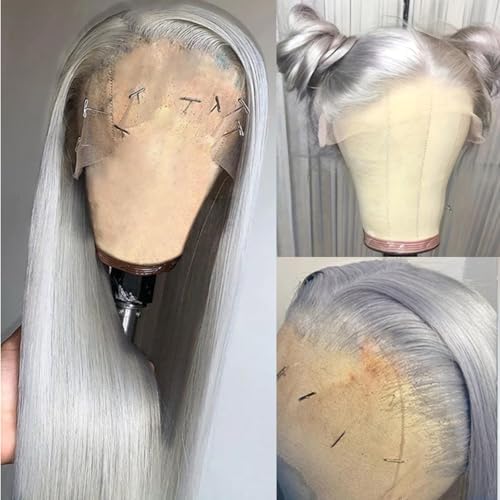 Amazon.com : TATALING Glueless Grey 13x4 HD Lace Front Straight Wig Pre ...