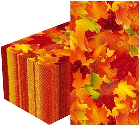 Amazon.com: 100 PCS Fall Leaves Paper Napkins Thanksgiving Disposable ...