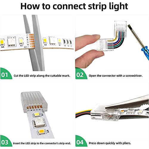 YUTOKEER LED Connector – 6-Pin RGBCCT 12mm LED Strip to Strip ...