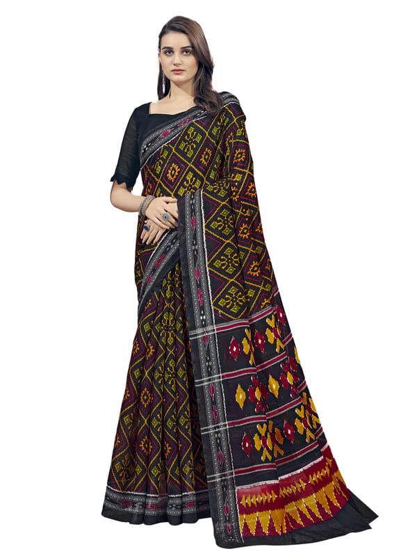 Buy Satrani Women's Knit Cotton Blend Saree (2771S12506N_Black & Multi ...