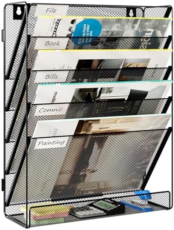 Solinxe Wall File Holder 6 Tier Hanging File Folder Organizer Desk ...