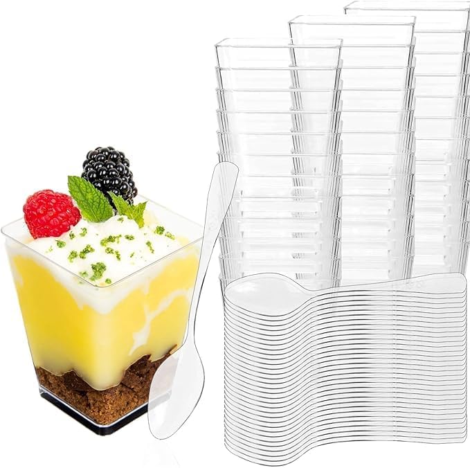 LimCryspp 50 Square Dessert Small Cups, Mini Transparent Plastic With ...