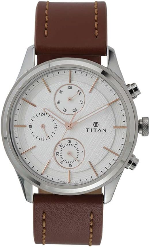 Titan Men Leather Blue Dial Analog Watch -Nr1733Kl01, Band Color-Black ...