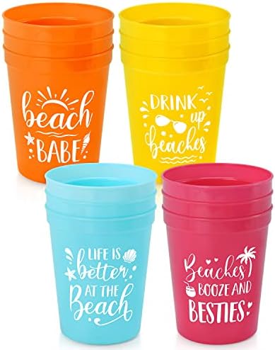 Amazon.com: Skylety 50 Pcs 16 oz Plastic Cups Reusable Hawaiian Party ...