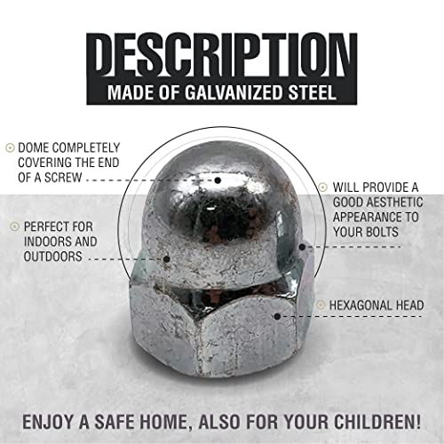 DOJA Industrial | Dome Cap Nuts M4 | 25 Pack | Galvanized Steel Dome ...