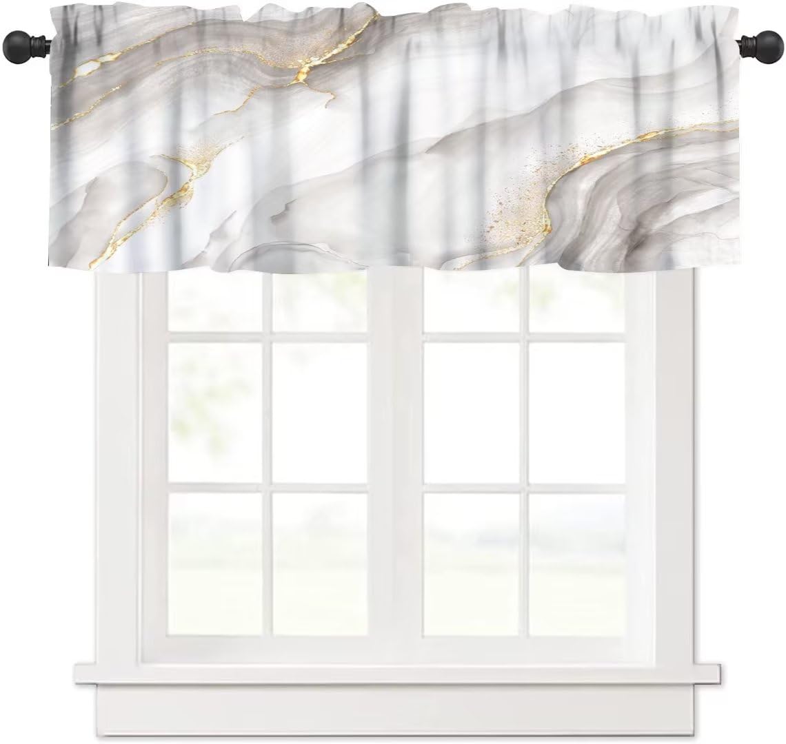 Amazon.com: SHElifestyle White Grey Marble Window Valance Curtain ...