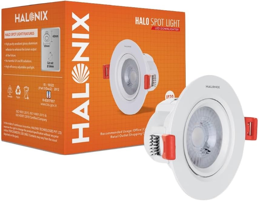 Halonix 6W 6500K White Adjustable Halo led Spot Light | Compact Design ...