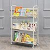 Rolling Book Cart, Moveable Bookshelf Organizer, Metal Shelving Book ...