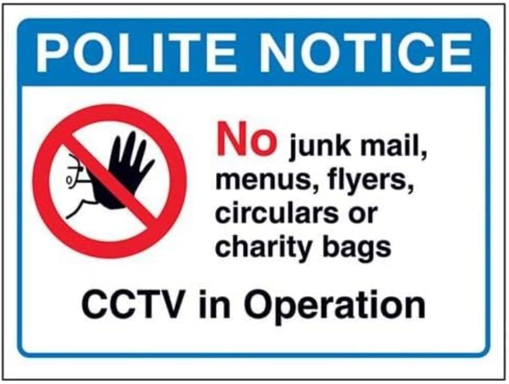 V Safety Polite Notice: No Junk Mail, Menus Or Flyers Sign - 150mm x ...