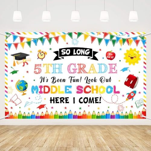 Amazon.com : MEHOFOND 5TH Grade Graduation Decorations Backdrop So Long ...
