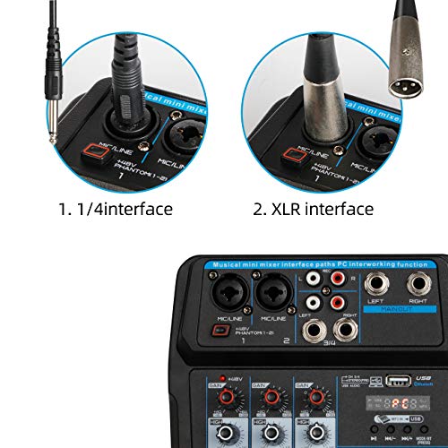 Depusheng U4 Audio Mixer 4-channel USB Audio Interface Mixer, DJ Sound ...