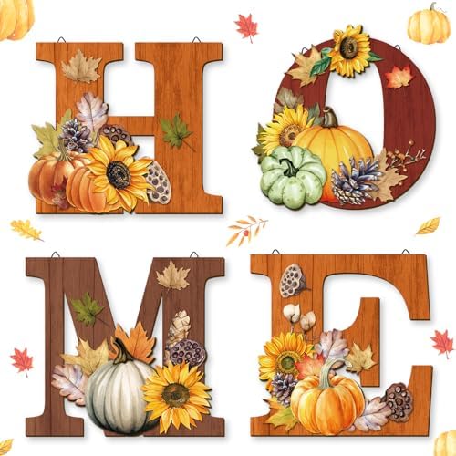 Amazon.com: 4 Pcs Wood Home Sign Fall Wall Decor Fall Thanksgiving ...