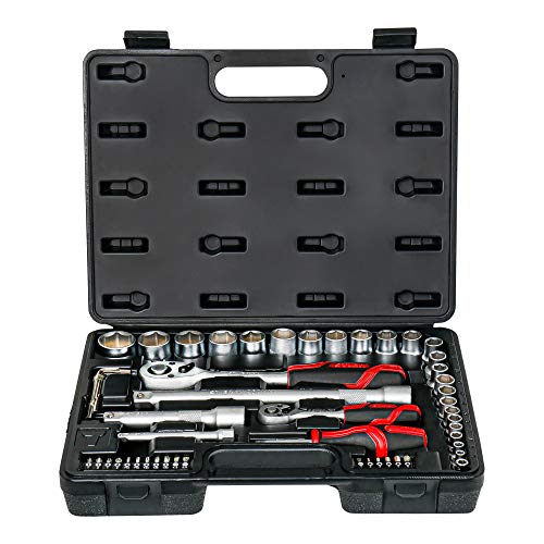 STIER Socket Set, 54 Piece, 1/4 inch and 1/2 inch, Spanner and bits ...