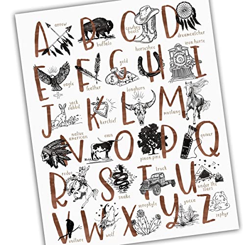 Amazon.com: Western Boho Cowboy ABCs - Wild West Theme Nursery Wall Art ...