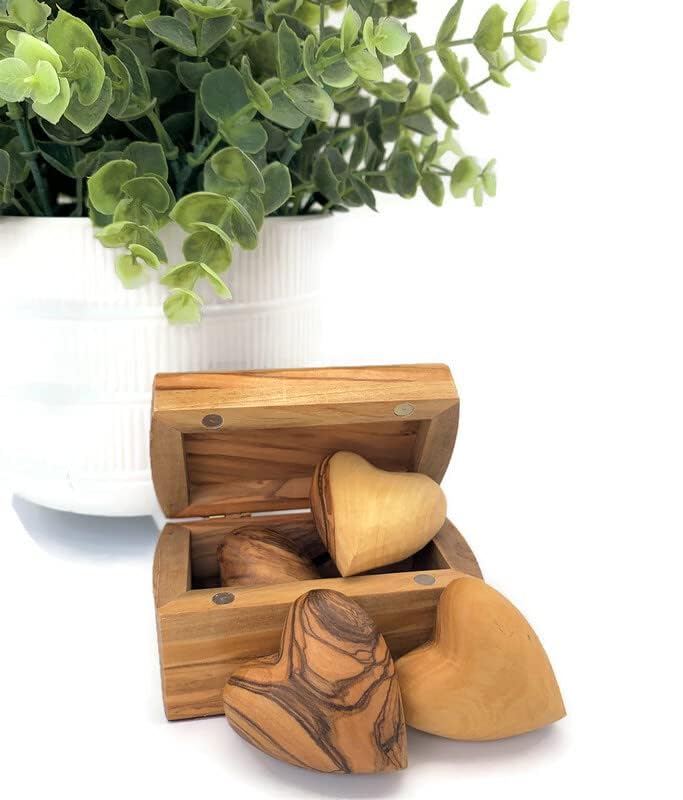 Handmade Wooden Hearts, Set of Five Olive Wood Carved Hearts from the ...