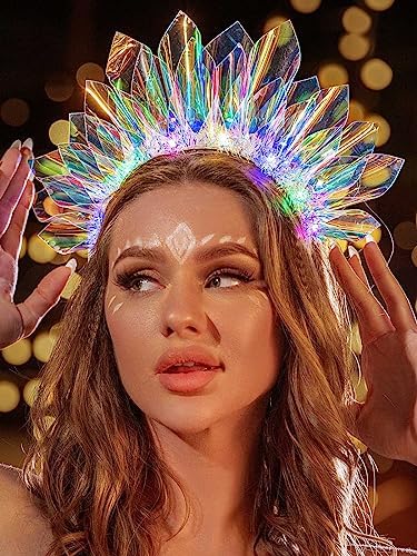 Amazon.com : JEAIRTS Light Up Headband LED Crown Hair Hoop Glowing ...
