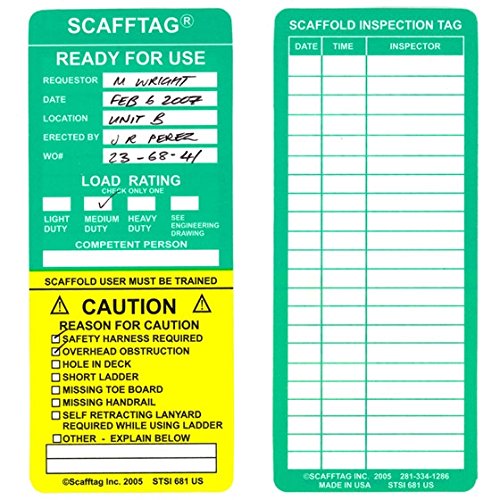 Brady SCAF-STSI 681, Green on Yellow SCAFFTAG INSERTS CAUTION 100 ...