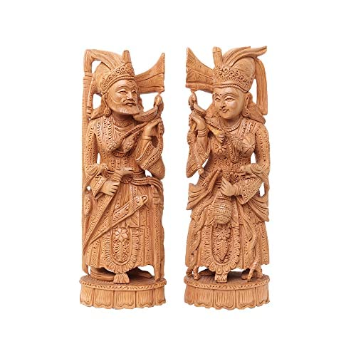 Buy GOLDEN ARCADE Hand Carved RAJA Rani Figure in Wood Online at Low ...