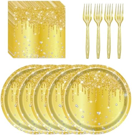 Amazon.com: 72 Pcs Gold Glitter Paper Plates 7in Disposable Paper ...