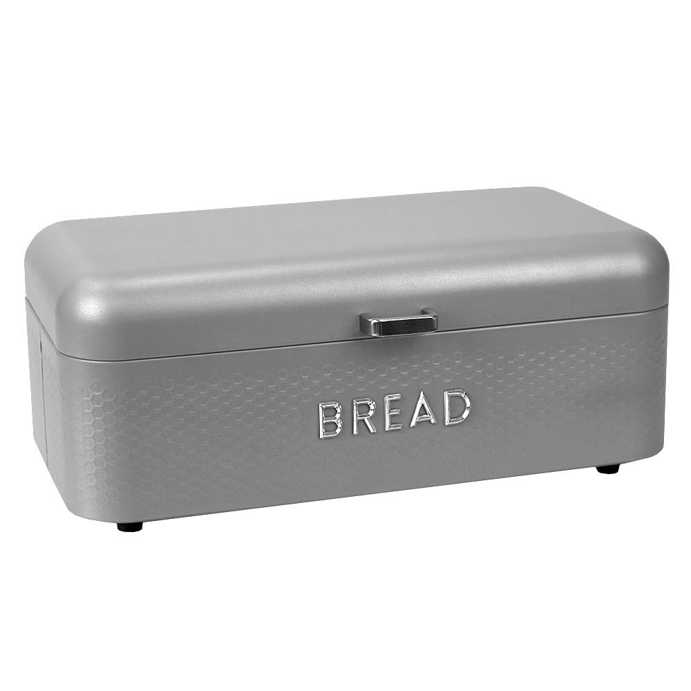 Home Basics Steel Bread Box, Grey | Embossed Cross Hatch Design on ...