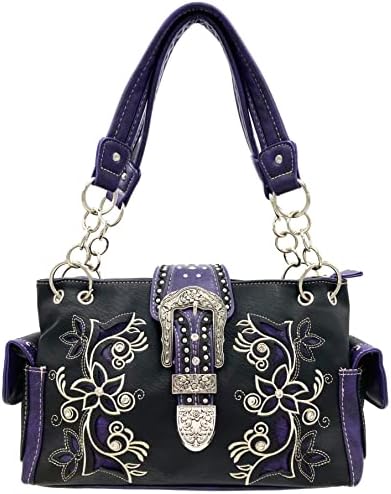 Justin West Western Purse Tooled Laser Cut Floral Design Studs ...