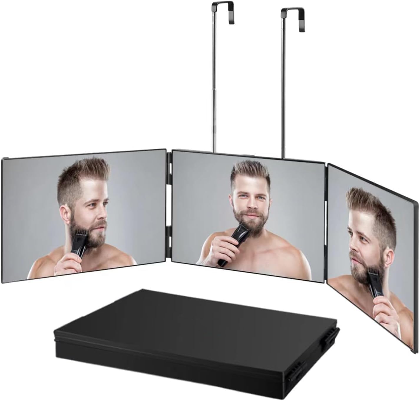 EXOMOON 3 Way Mirror for Self Hair Cutting, 360 Trifold Barber Mirrors ...