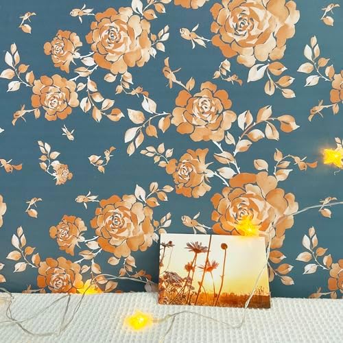 Safiyya Peel and Stick Wallpaper Vintage Floral Contact Paper Blue and ...