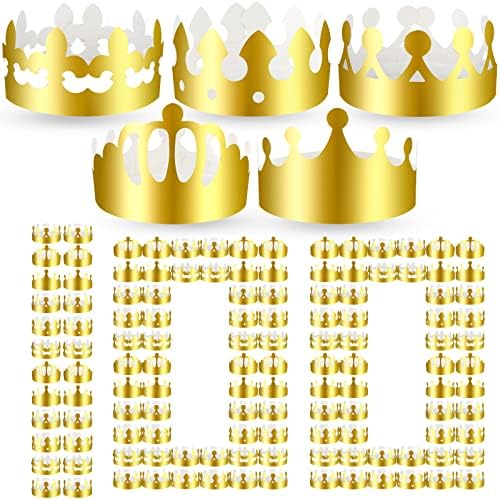 Amazon.com: Crtiin 100 Pcs Gold Paper Crowns Birthday Party Crowns Bulk ...