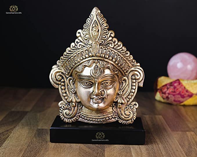 Buy SPRITUAL Arts Brass Durga Mask Face on Wood Base 21 cm Tall Devi ...
