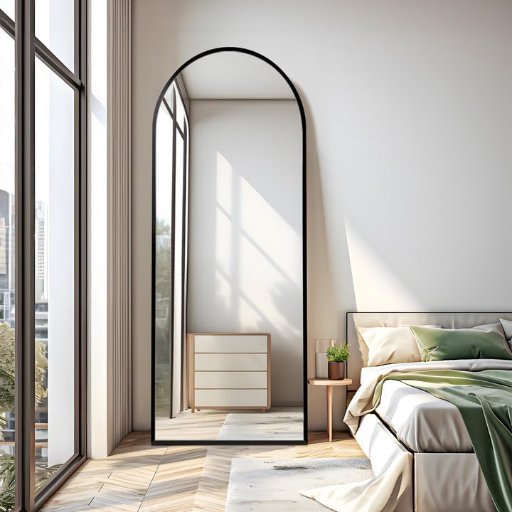 BONEWEI 65"x24" Arched Mirror Full Length Black, Oversized Floor Mirror ...