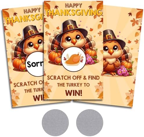 Amazon.com: Cudwid 40 Pcs Funny Thanksgiving Scratch Off Game Cards ...
