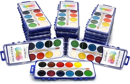 36 Set Bulk Watercolor Paint Pack with Wood Brushes 12 Washable Colors ...