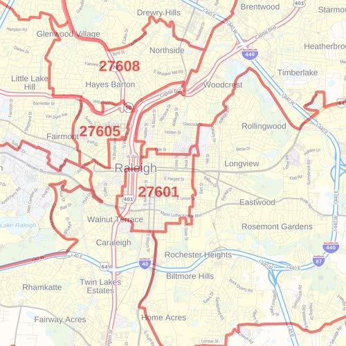 Wake County Zip Code Map Printable