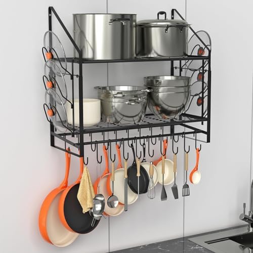 Amazon.com: PSUTBPAT 2 Packs Wall Mounted Pot Lid Rack Organizer, Pots ...