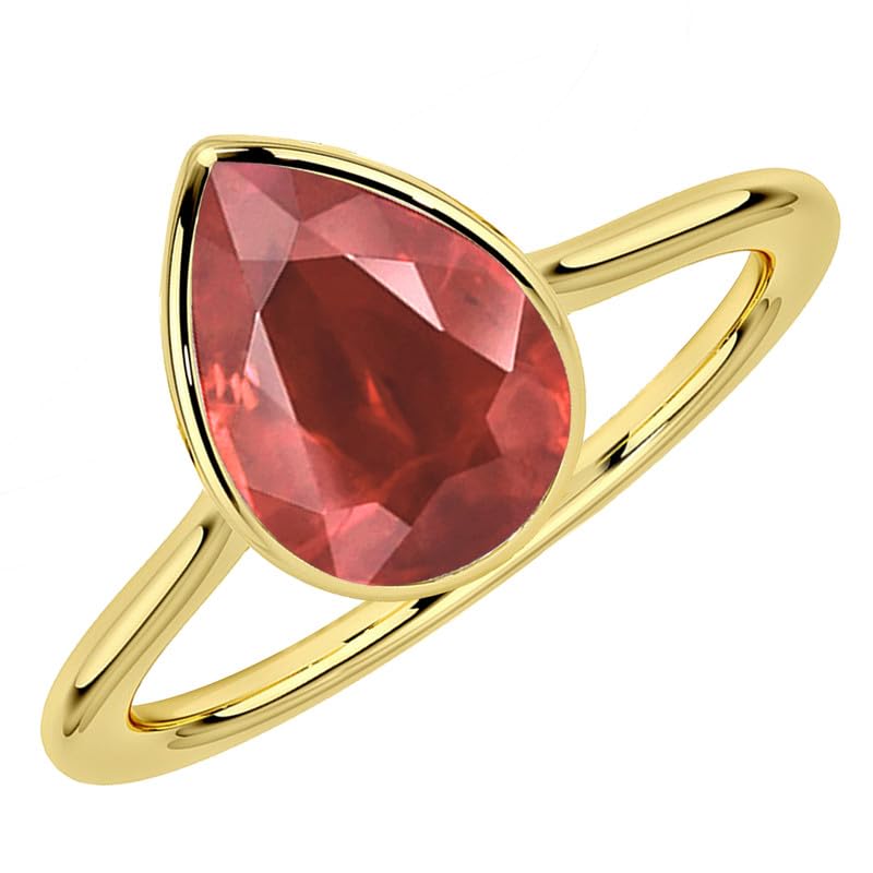 Amazon.com: 2 Carat Pear Cut Garnet Bezel Set Solitaire Engagement Ring For Women, 14K Yellow ...