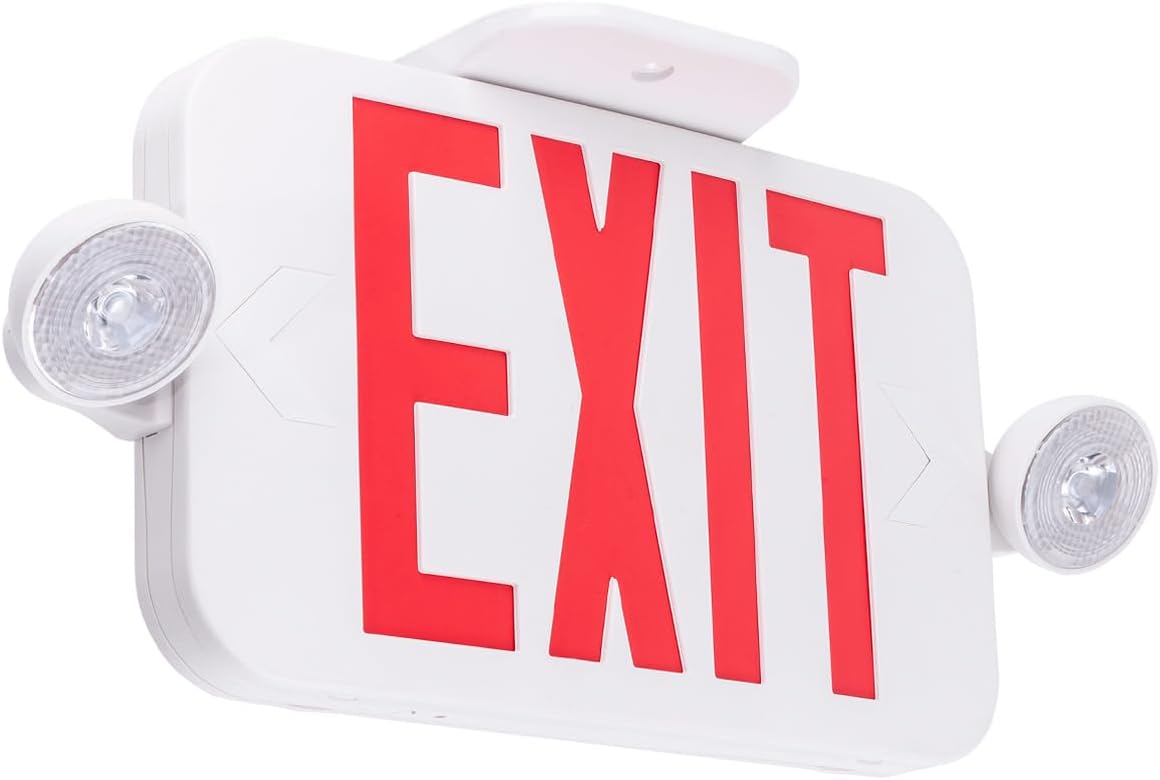 VEVOR LED Exit Sign with Emergency Lights, Two LED Adjustable Heads ...