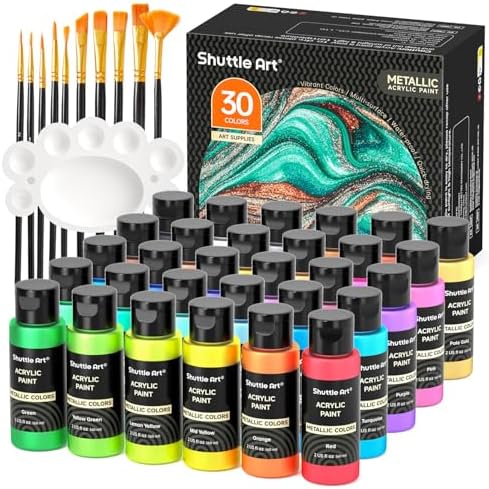 Shuttle Art Metallic Acrylic Paints Set, 30 Colours Metallic Paint in ...