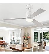 48 Inch Ceiling Fans with Lights Remote Control, Matte White Ceiling ...
