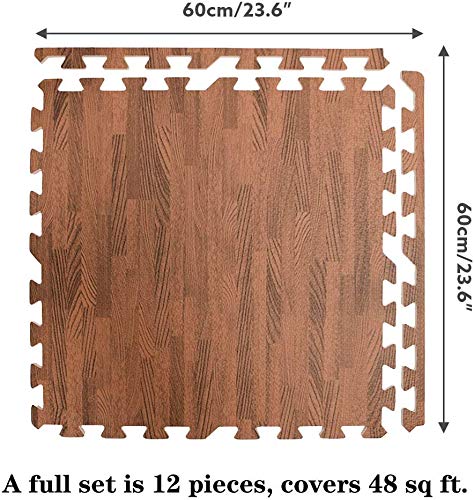 Buy Wisfor Foam Floor Mats 12 PCS 60 x 60 x 1.2cm Wood Effect Soft Gym ...