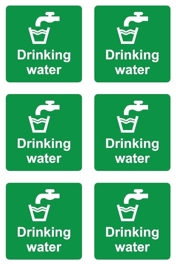 Drinking water safety sign - Pack of 6 100mm x 100mm Self adhesive ...