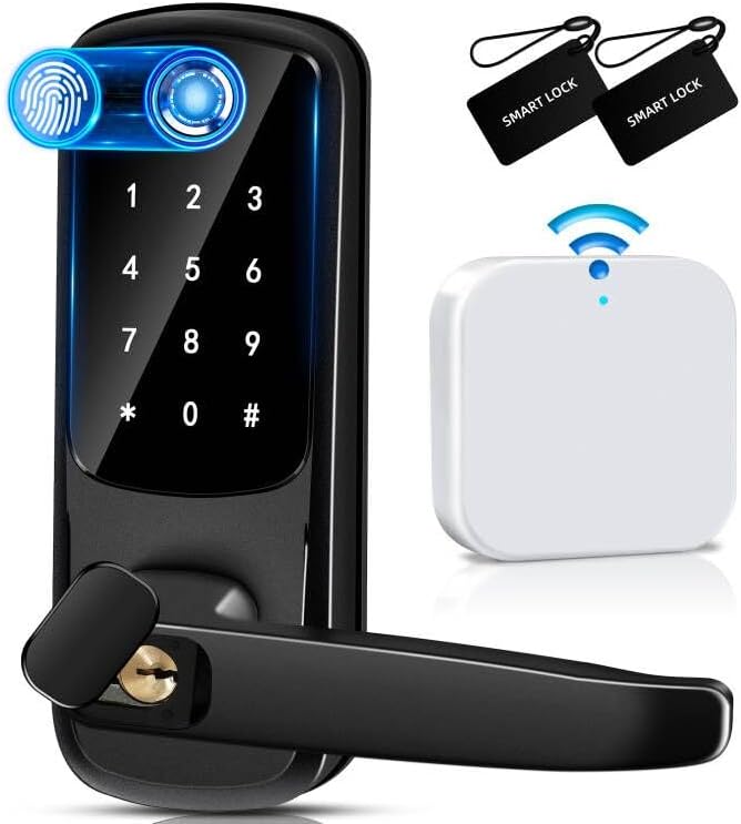 Smart Door Lock with Handle-Keyless Entry Door Lock with Keypad-Fingerprint Door Lock-Electronic ...