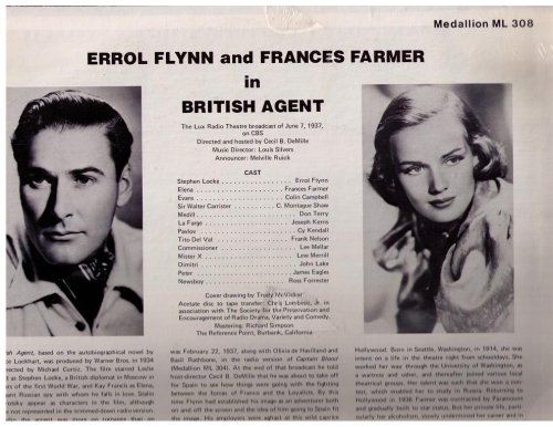 ERROL FLYNN, FRANCES FARMER - BRITISH AGENT (LUX RADIO THEATRE 1937 ...